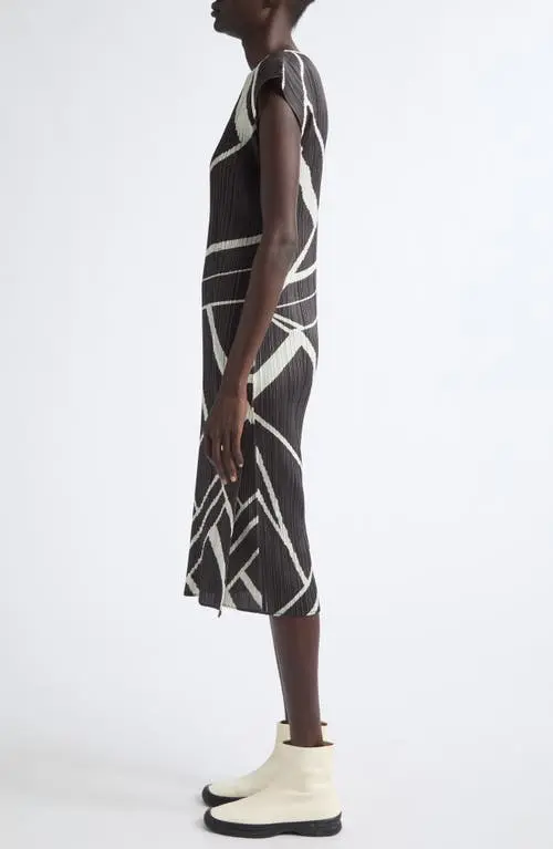 Issey Miyake Geometric Print Pleated Midi Dress