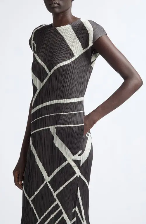 Issey Miyake Geometric Print Pleated Midi Dress