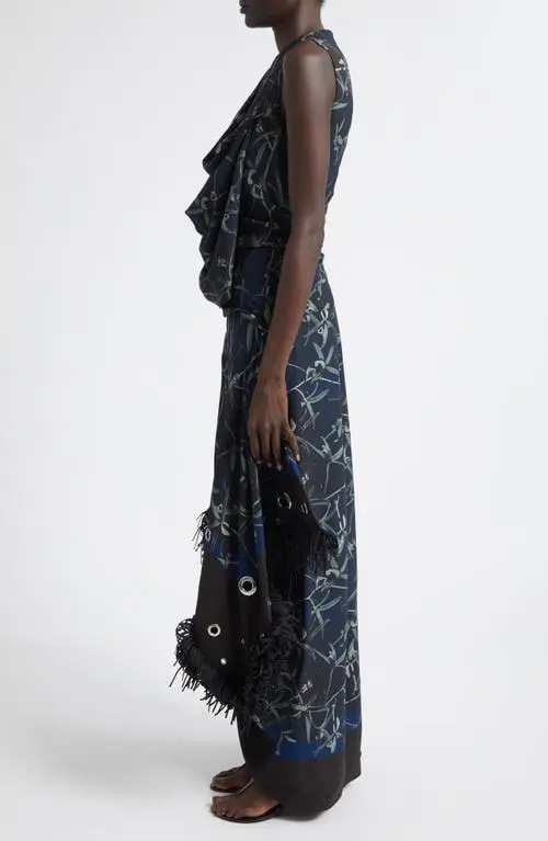 Proenza Schouler Asymmetric Fringe Cowl Neck Dress
