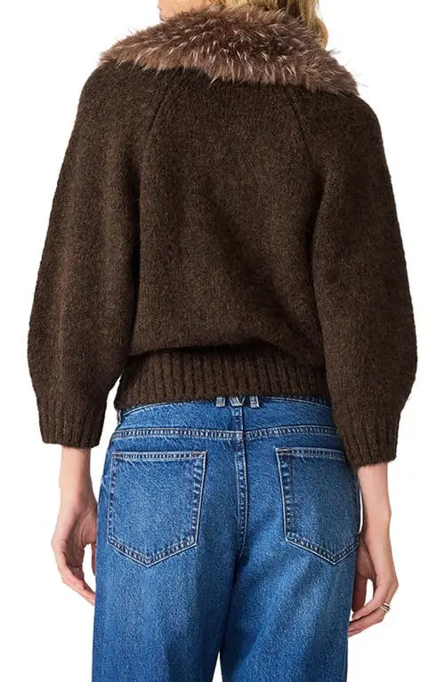 Steve Madden Odessa Faux Fur Collar Zip Sweater