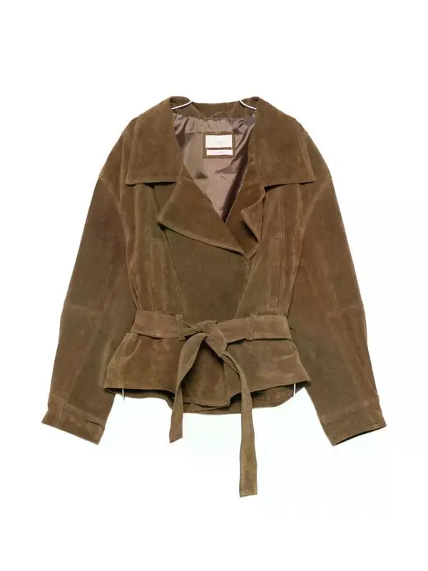 VICOLO Belted Leather Jacket - Brown