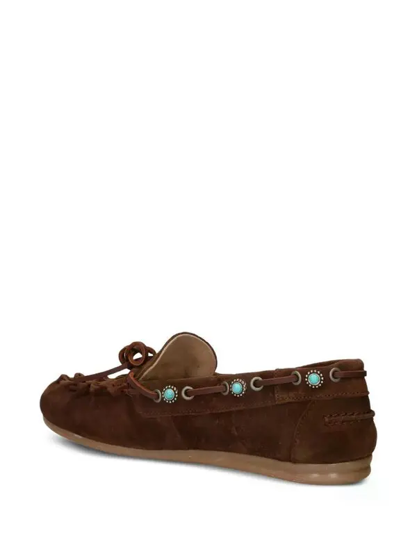 POSA Turquoise-embellished Suede Loafers