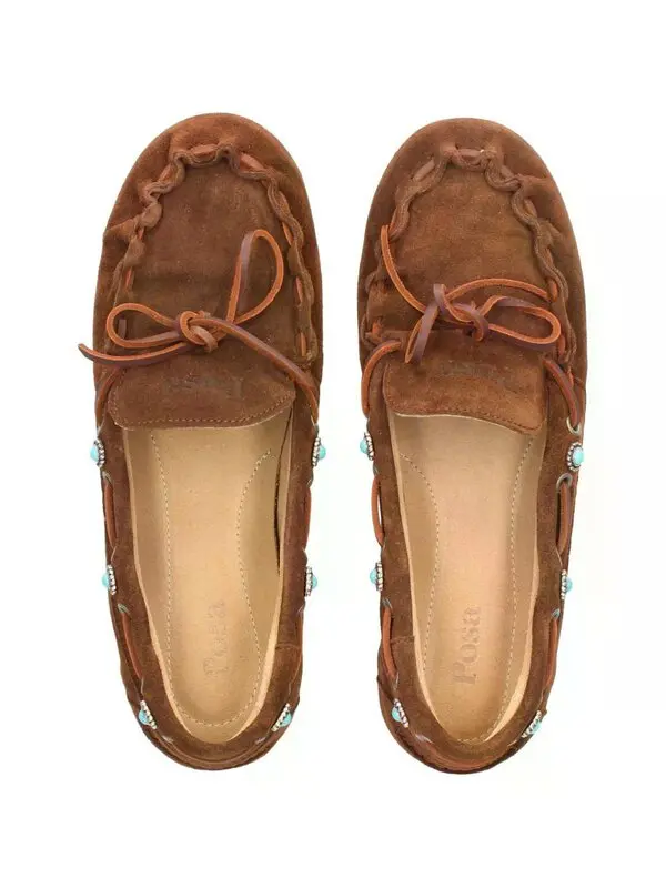 POSA Turquoise-embellished Suede Loafers