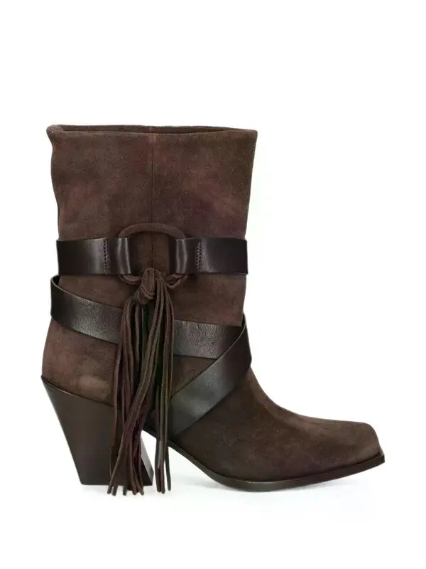 VIC MATIE Fringe-detail Leather Biker Boots - Brown