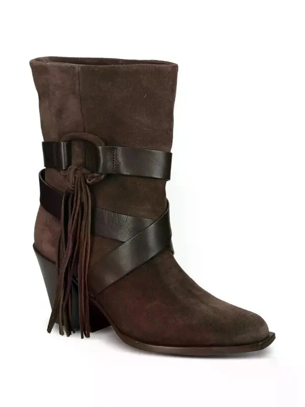VIC MATIE Suede Fringe Detail Biker Boots - Brown