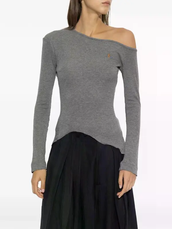 VIVIENNE WESTWOOD Orb-embroidered Asymmetric Neck Long Sleeve T-shirt