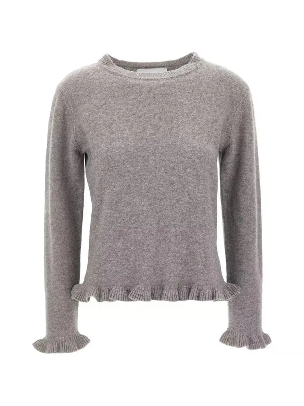 KAOS Ruffled-trim Fine-knit Top - Grey