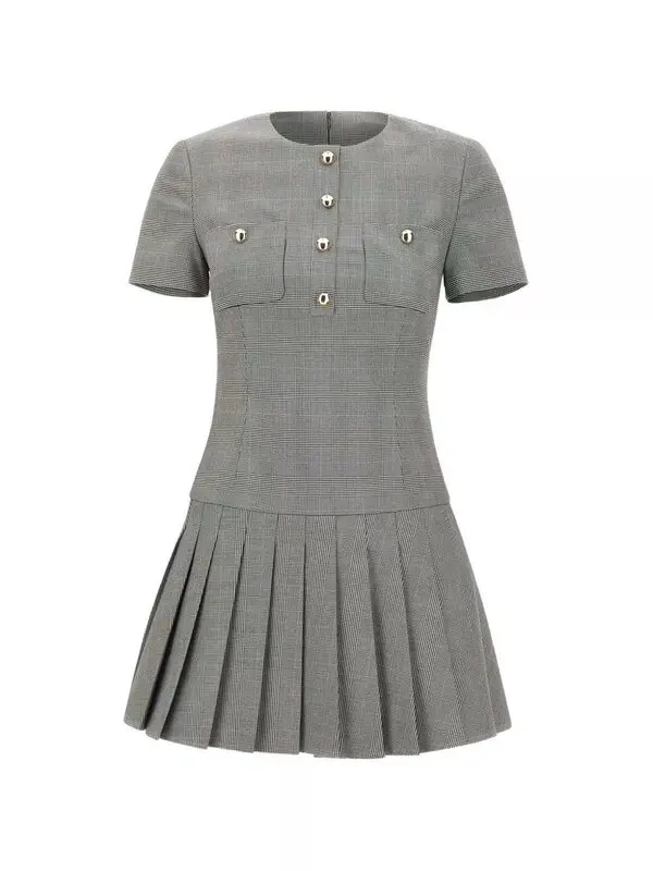 SELF-PORTRAIT Checked Pleated Mini Dress - Grey