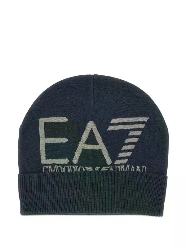 EA7 Visibility Jacquard-logo Beanie Hat - Blue