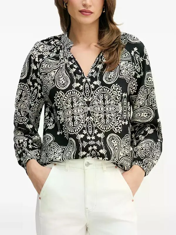OUI Paisley-print V-neck Blouse - Black