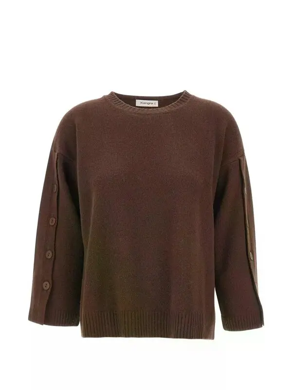 KANGRA Button-detail Crew-neck Sweater - Brown