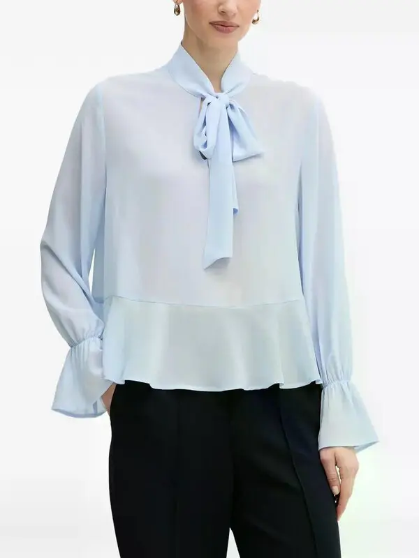 OUI Bow-detail Peplum-hem Blouse - Blue