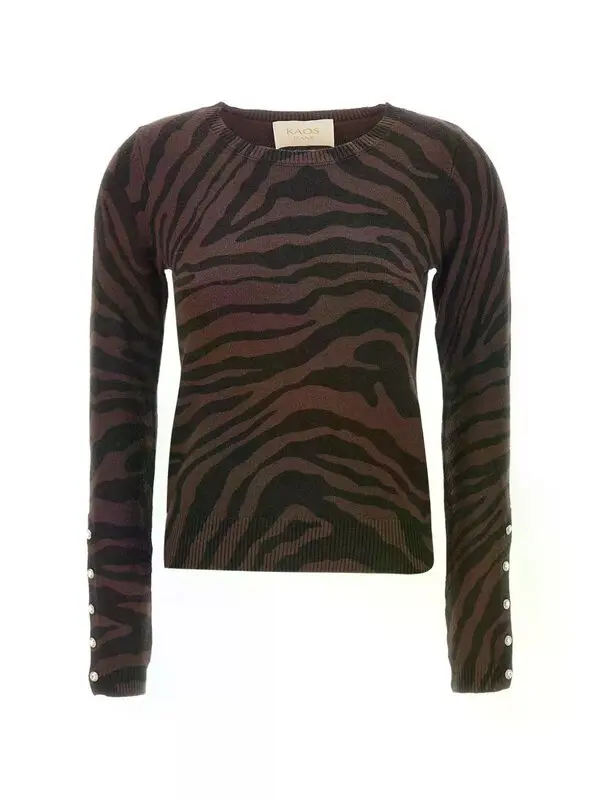 KAOS Tiger-stripe Jewelled-button Sweater - Brown