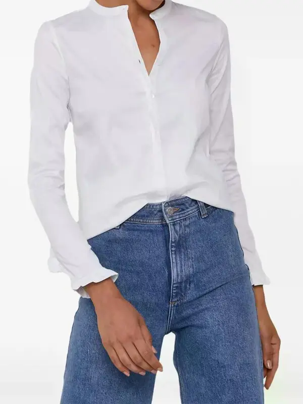 MOS MOSH Mattie Ruffled Cuff Band Collar Shirt - White