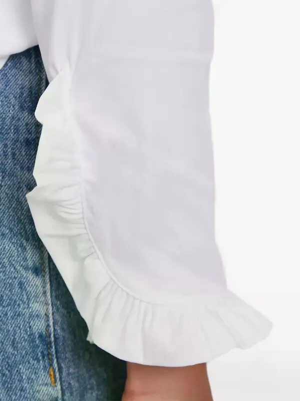 MOS MOSH Mattie Ruffled Cuff Band Collar Shirt - White
