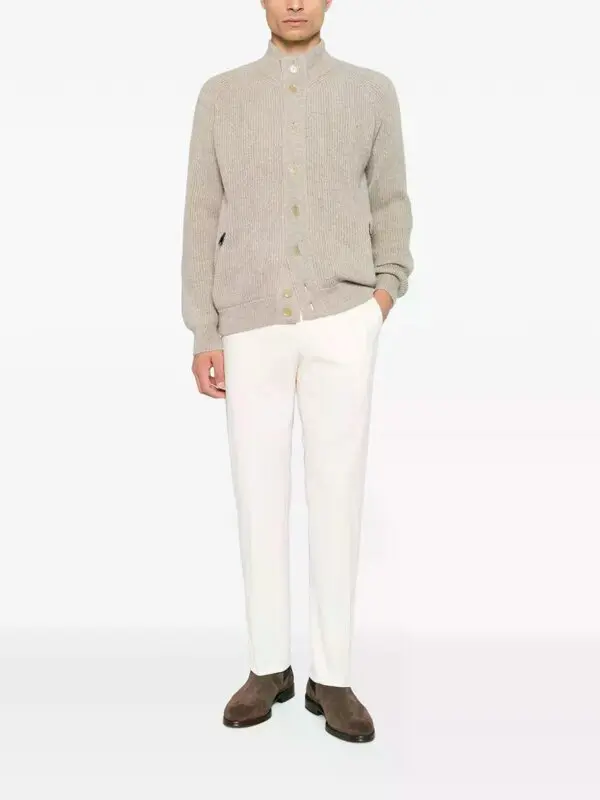 Brioni Ribbed-knit High-neck Cardigan