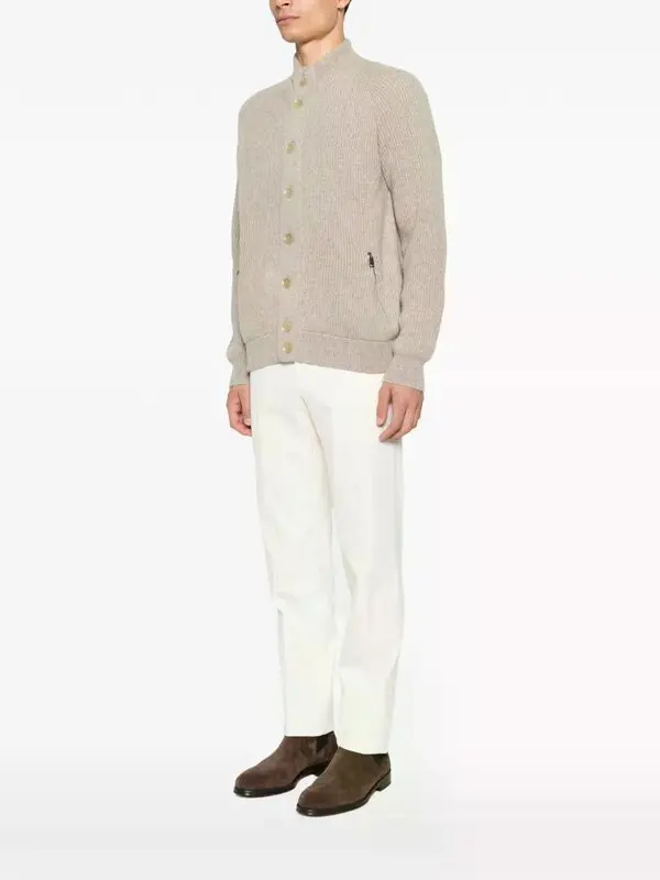 Brioni Ribbed-knit High-neck Cardigan