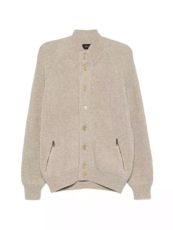 Brioni Ribbed-knit High-neck Cardigan