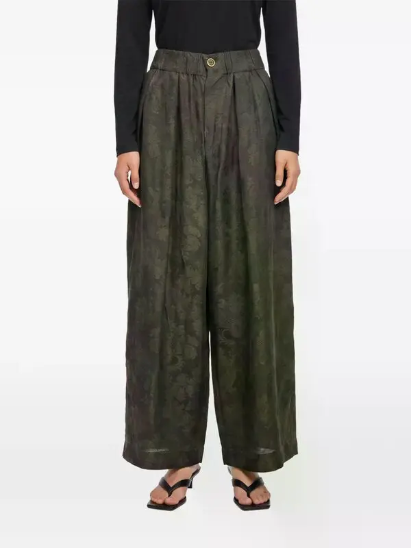 UMA WANG Jacquard Effect Floral Pattern Wide Leg Trousers