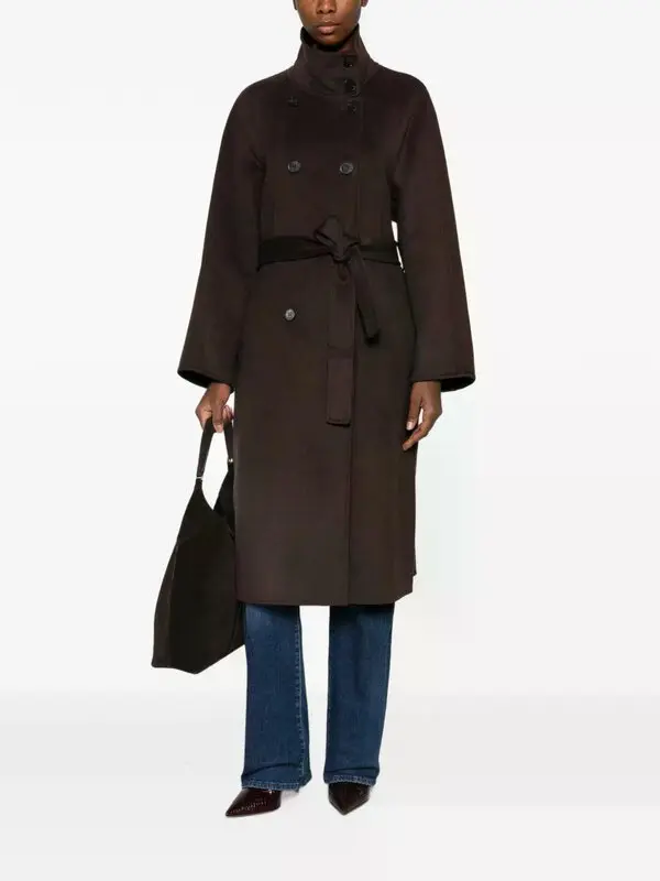 VICOLO Double-breasted Belted Coat - Brown