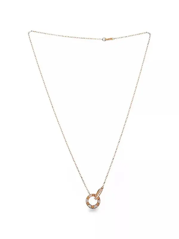 Cartier Love Interlocking Pave 18k Rose Gold And Diamonds Necklace - Pink