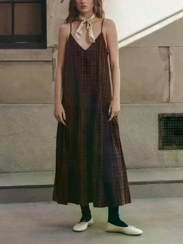 The Great. Plaid Drop-waist Maxi Dress