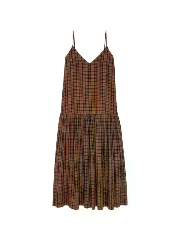 The Great. Plaid Drop-waist Maxi Dress - Brown
