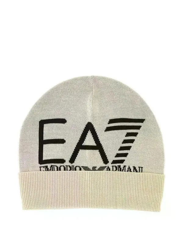 EA7 Logo Jacquard Beanie Hat - Neutrals