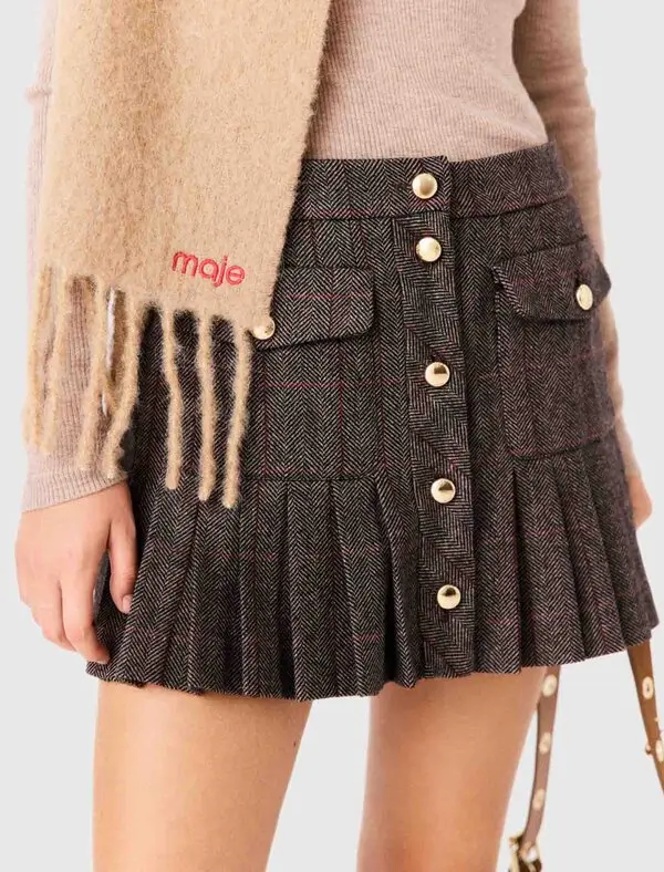 Maje Short Checked Skirt