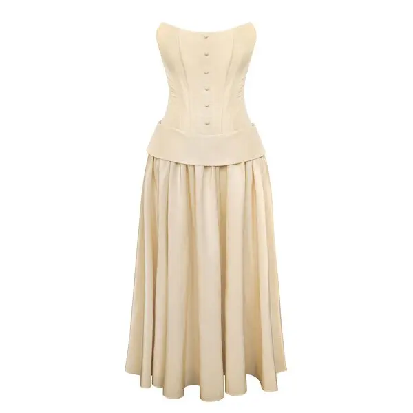 POST MERIDIEM Neutrals Cream Buttoned Corset And Lapel Skirt - White
