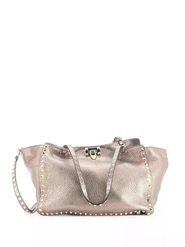 Valentino Garavani Rockstud Pebbled Leather Medium Tote Bag - Gold