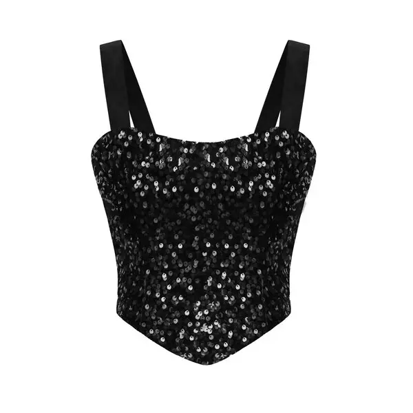 POST MERIDIEM Sequin Corset Top - Black