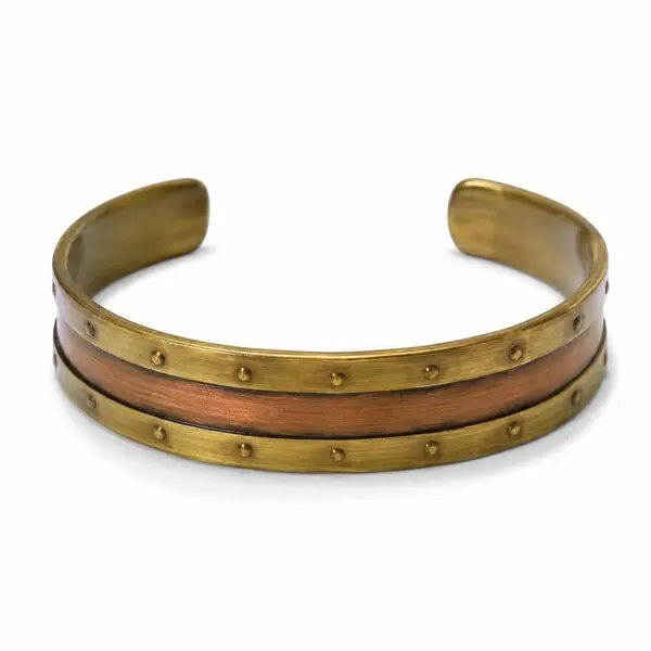 ANATOLIACRAFT Riveted Brass & Copper Cuff Bracelet - Brown