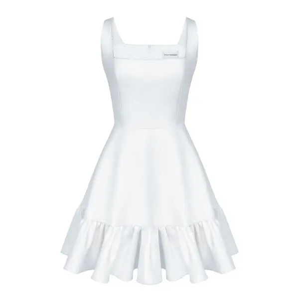 POST MERIDIEM Bottom Flounced Strap Mini Dress - White