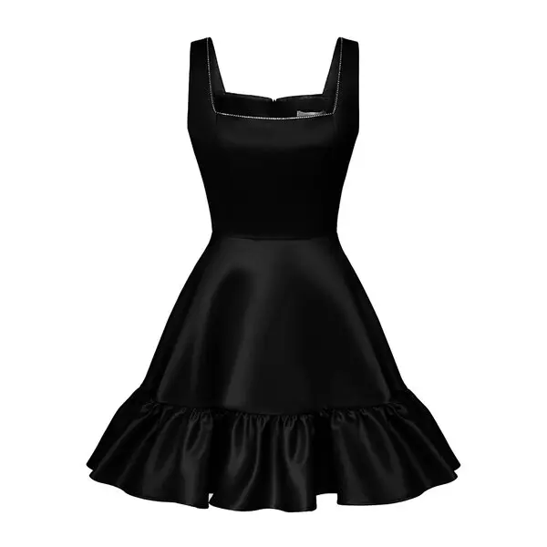 POST MERIDIEM Bottom Flounced Strap Mini Dress - Black