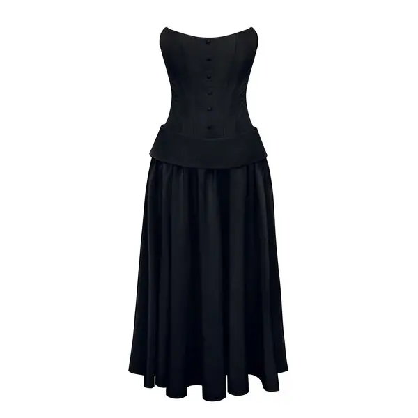 POST MERIDIEM Buttoned Corset And Lapel Skirt - Black