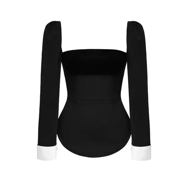POST MERIDIEM Long Sleeve Velvet Detail Top