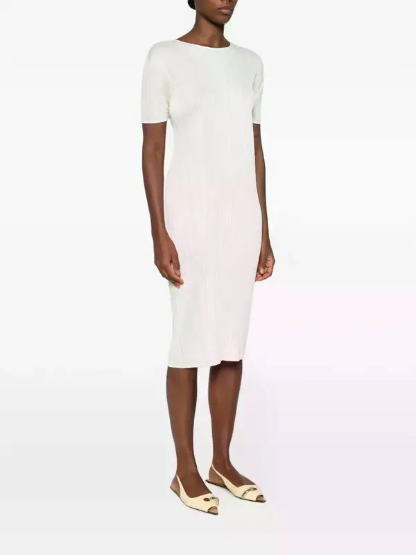 Issey Miyake Pleated Short-sleeve Midi Dress