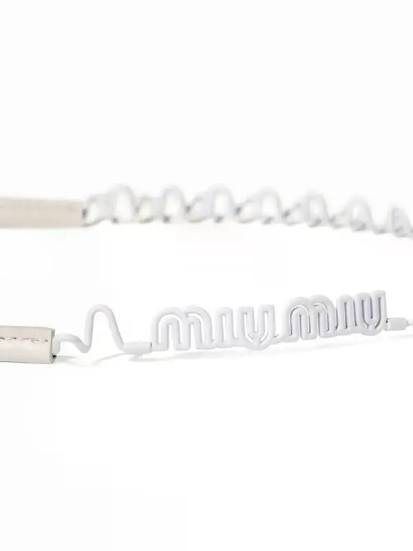 Miu Miu Metal And Leather Headband With Logo - White