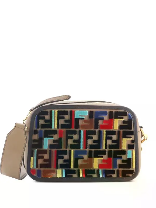 Fendi Leather And Zucca Velvet Small Camera Bag - Brown