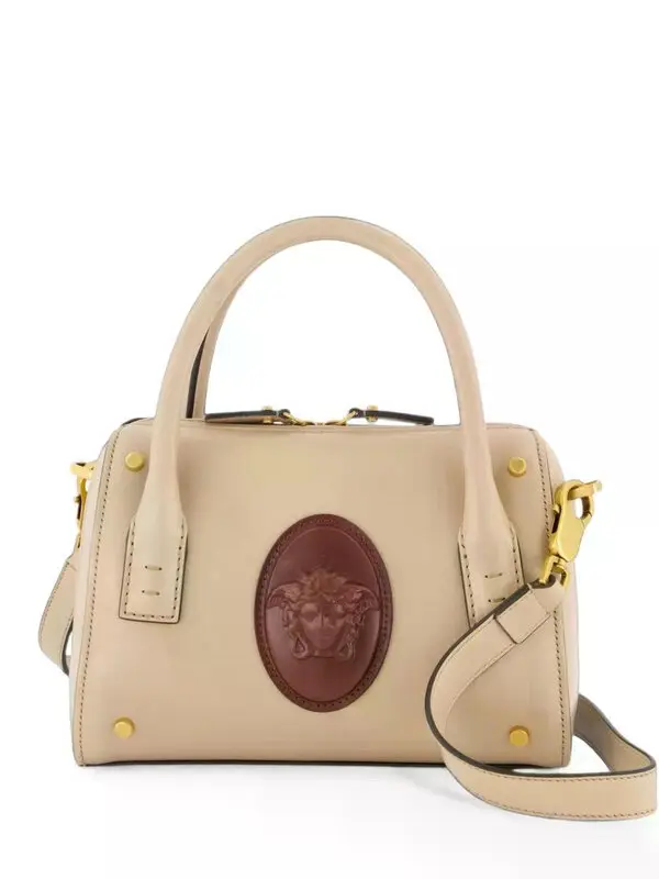 Versace Small Leather Boston Bag With Medusa Cameo