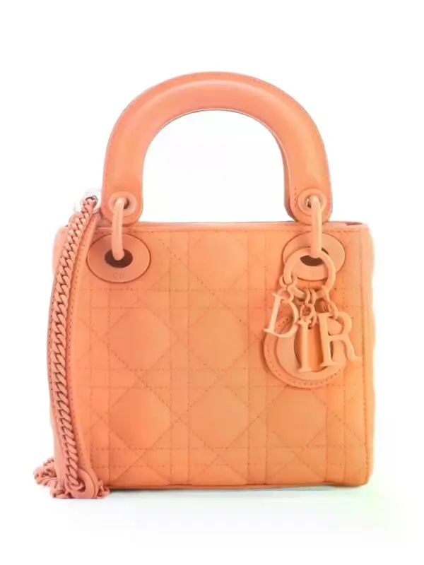 Dior Ultra Matte Lady Chain Bag Cannage Quilt Calfskin Mini Shoulder Bag - Orange
