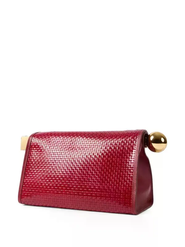 Jacquemus Rond Carré Clutch In Braided-effect Goatskin With Gold-tone Sphere-and-cube Clasp