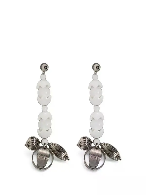 Marni Silver-tone Beaded Drop Earrings - White