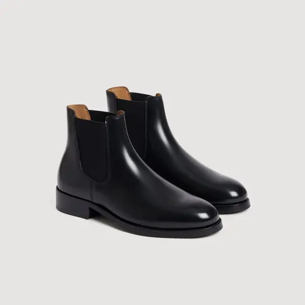 Sandro Smooth Leather Chelsea Boots - Black