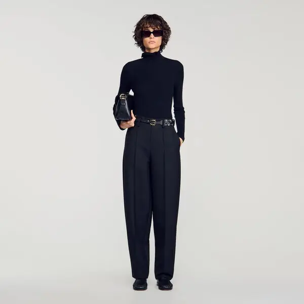 Sandro Ruffled Turtleneck Wool Sweater - Black