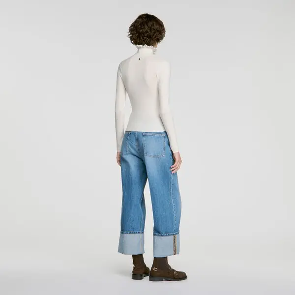 Sandro Ruffled Turtleneck Wool Sweater - Ecru