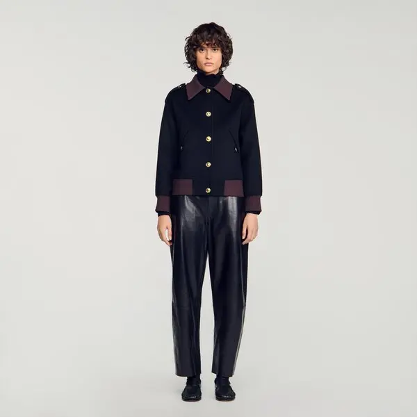 Sandro Short Coat With Contrast Collar