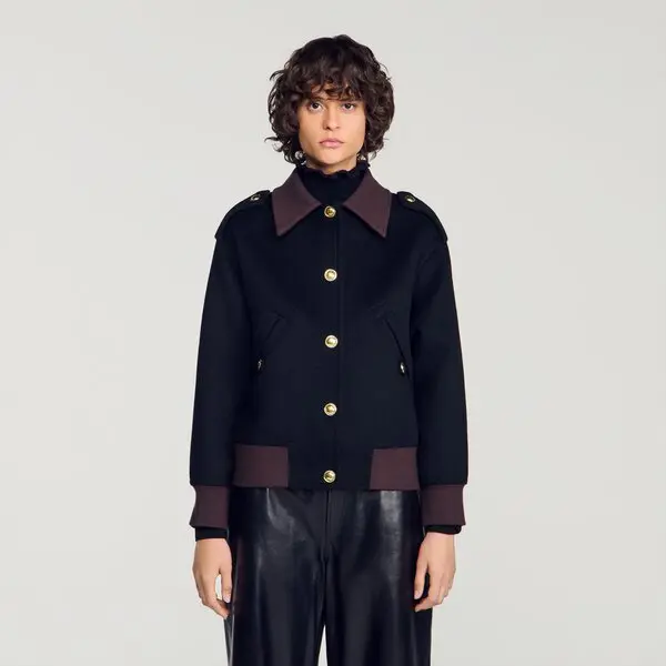 Sandro Short Coat With Contrast Collar