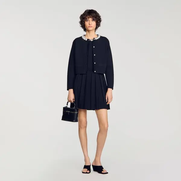 Sandro Cardigan With Pearl Flower Collar - Black